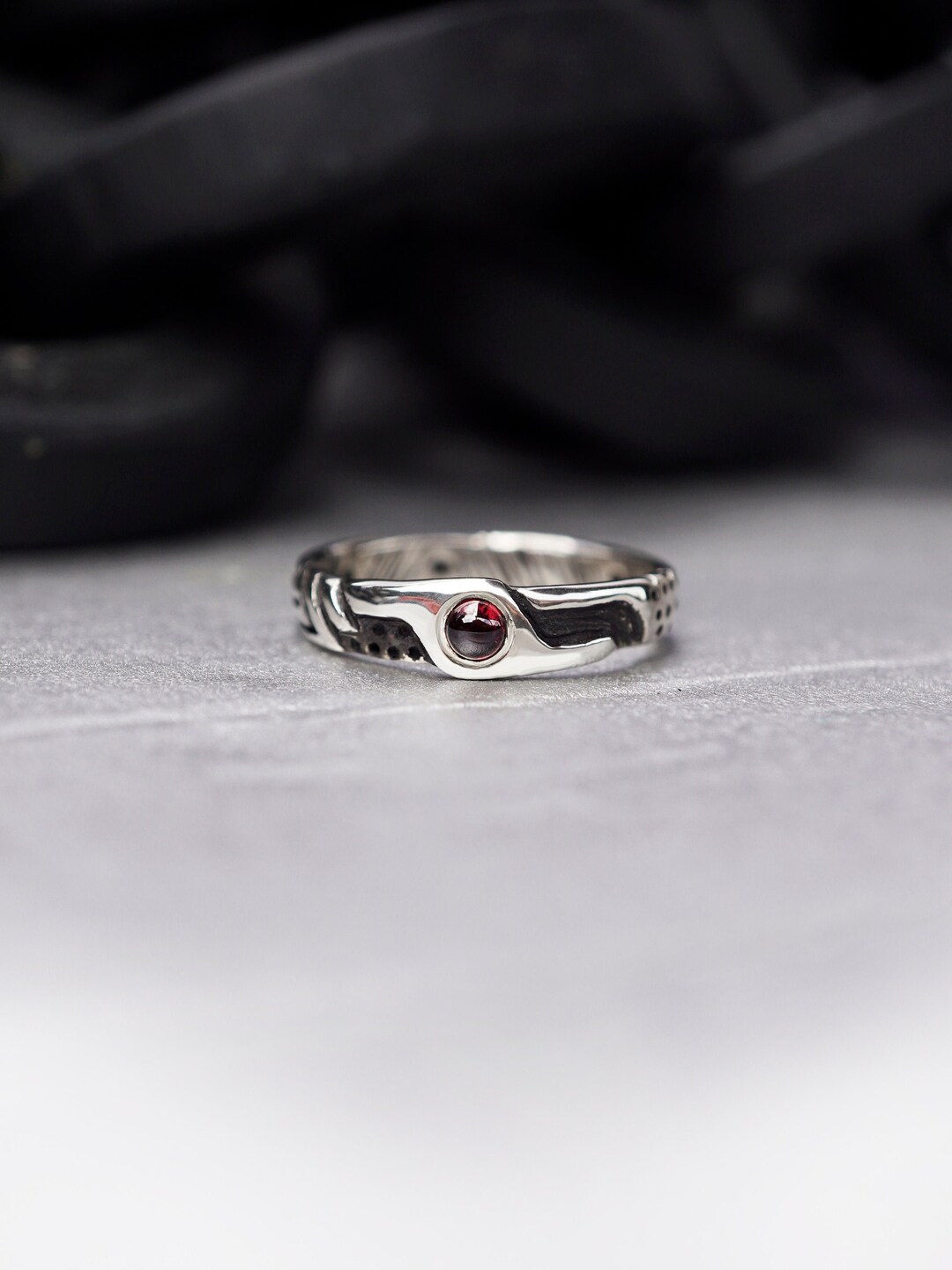 Mens Wedding Band Garnet Sterling Silver Cyberpunk Ring | LUKE - Etsy