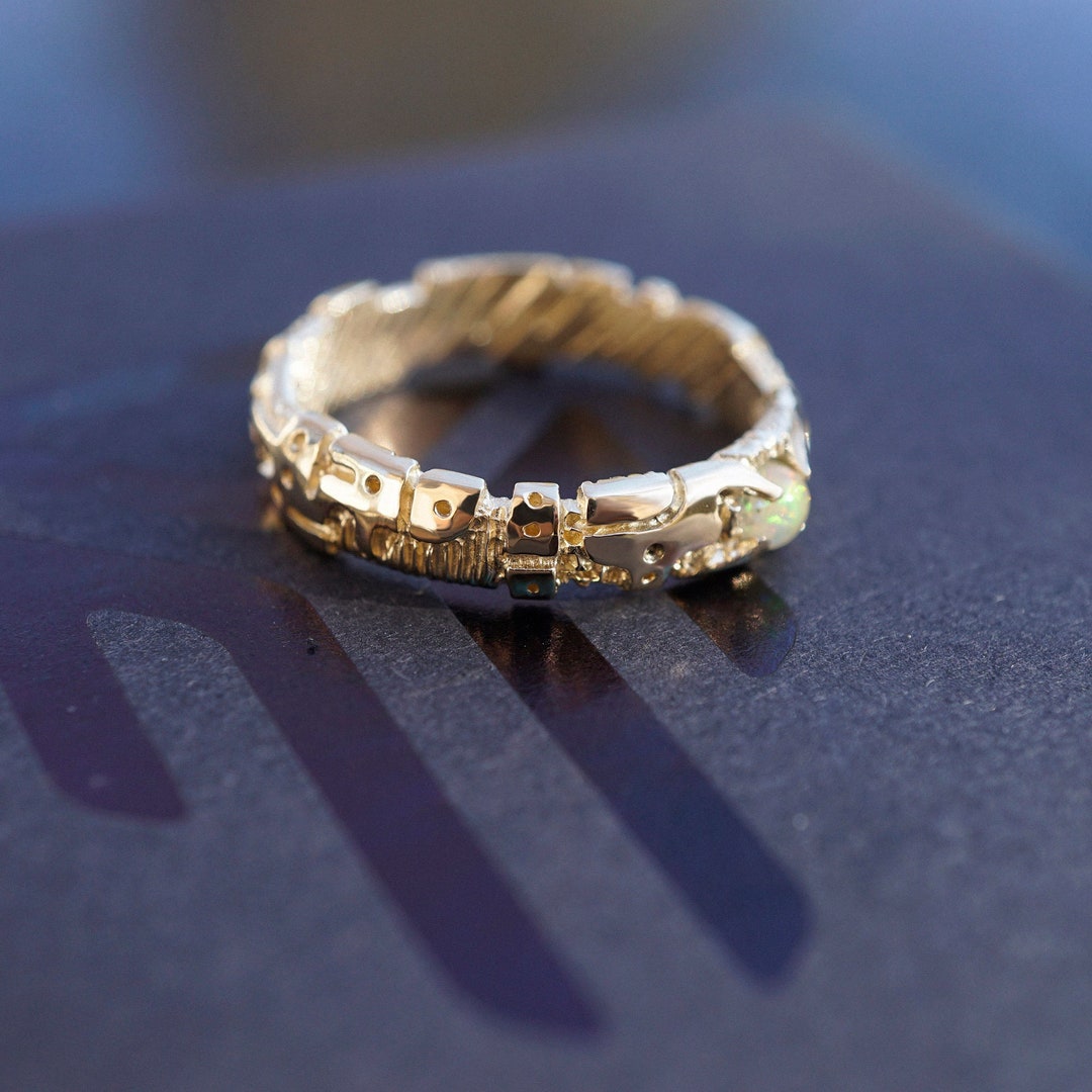 Mens Gold Ring Cyberpunk Ring Opal Mens Ring 14k Gold Ring "unit" - Etsy