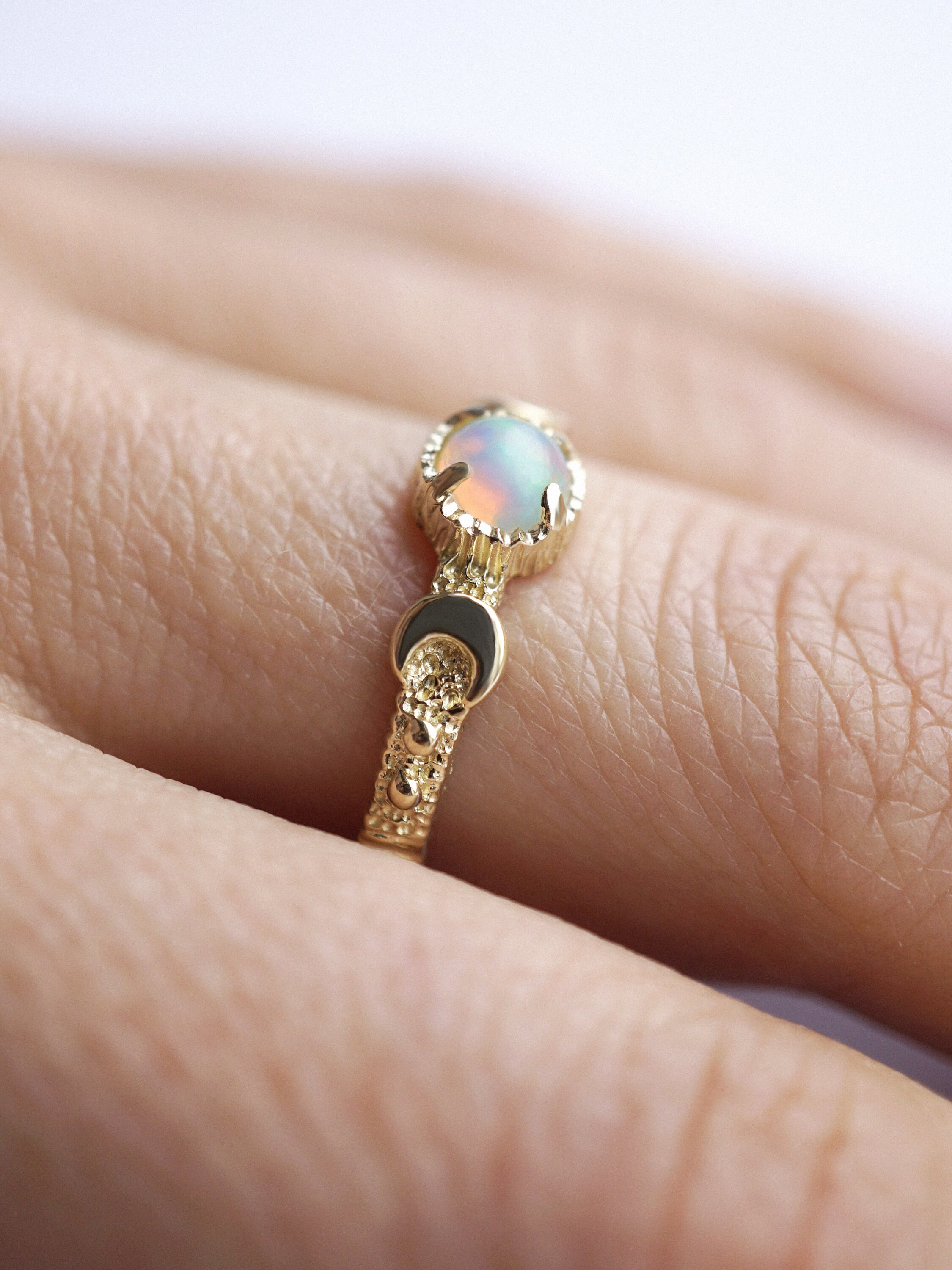 Triple moon ring engagement ring from 14k Yellow Gold and | Etsy