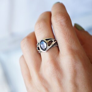 Gothic Engagement Moonstone Ring Unique Wedding Ring Crown Alternative ...