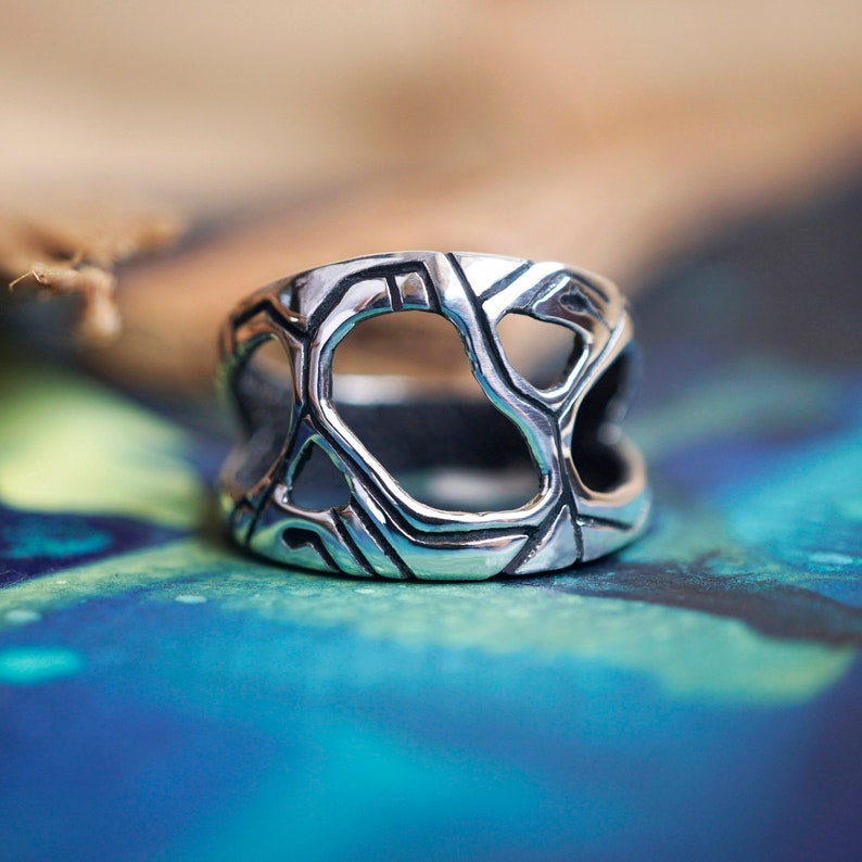 Mens silver Cyberpunk ring Unique Mens ring Industrial | Etsy