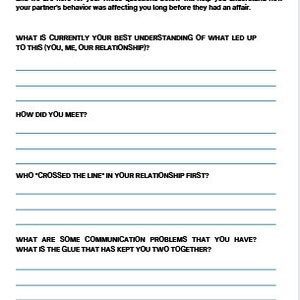 Affair Recovery Therapy Worksheets Infidelity Trust Cheating - Etsy