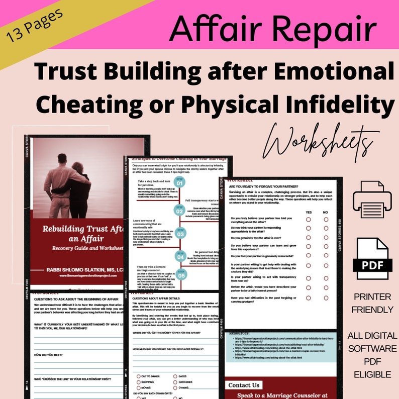 Affair Recovery Worksheets: Infidelity & Trust Repair (digital Download ...