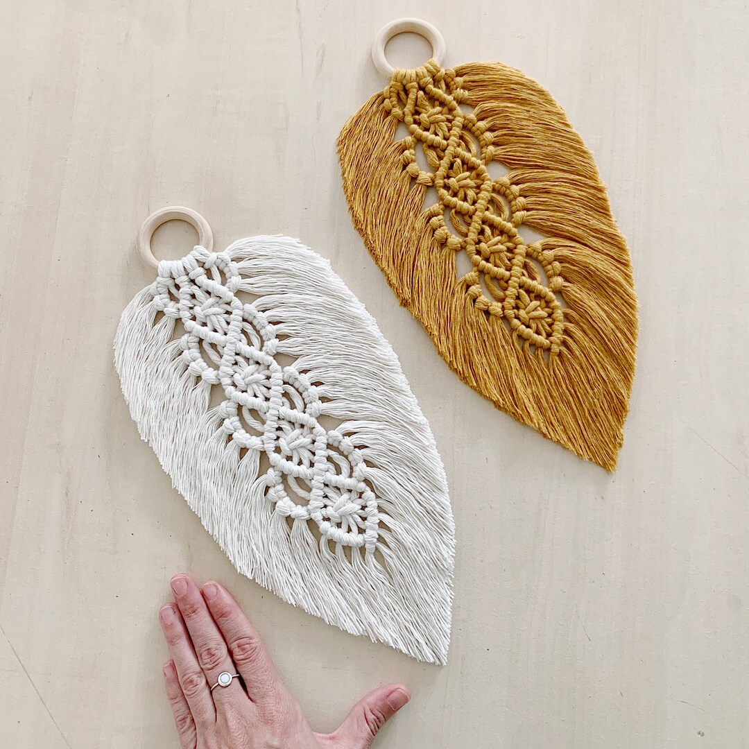 Natural Cotton BOHO Macrame Feather Decoration. Large Feather to Hang on the Wall. Modern Art ...