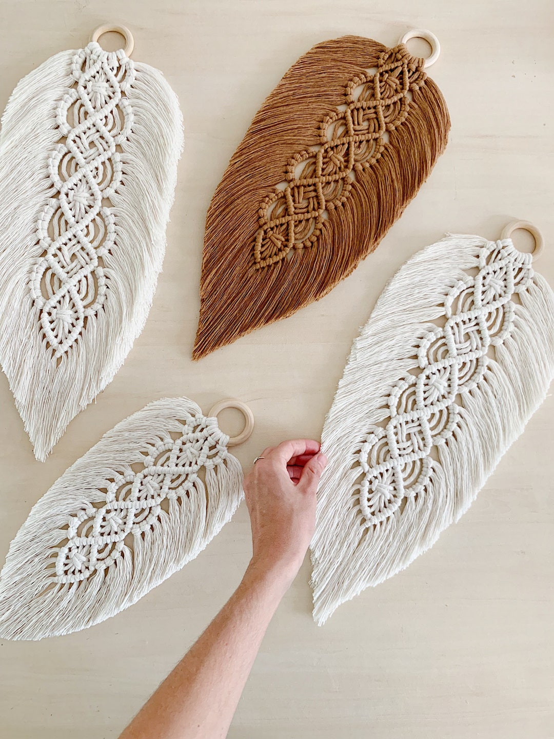 MAXI FEATHER Decoration in Boho Macrame in Natural Cotton. Large, Extra ...