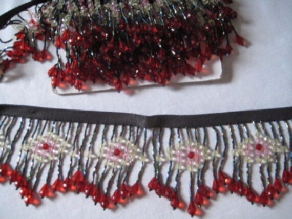 Beaded Fringeedwardian Red Rose Flower Design | Etsy