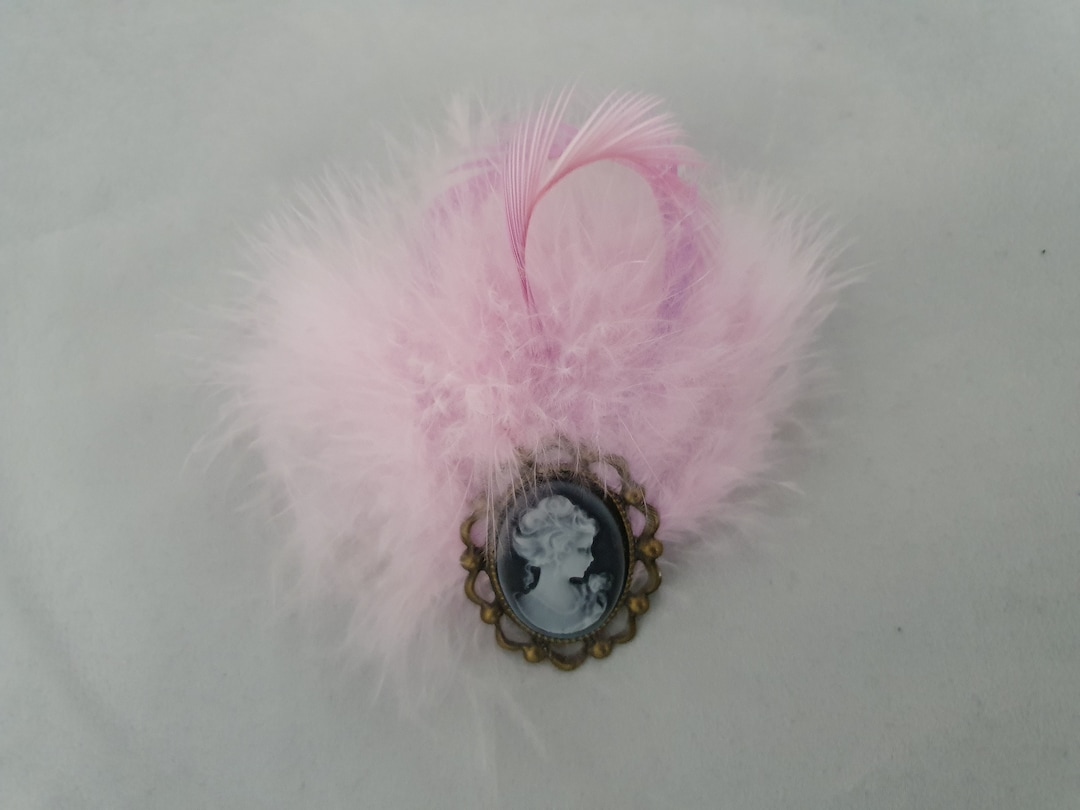 Light Pink Ostrich Feather Brooch With Cameo/lady Head - Etsy