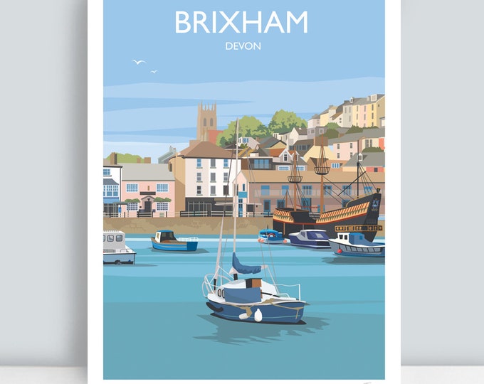 Brixham Map, Brixham Print, Brixham Print, Torbay Map, Torbay Print ...