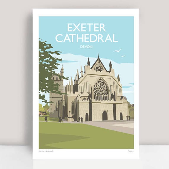 Exeter Cathedral Devon. HAND SIGNED Art Print/travel Poster - Etsy UK