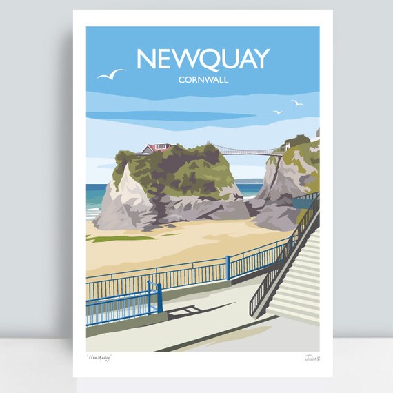 Newquay Cornwall. HAND SIGNED Art Print/travel Poster by | Etsy