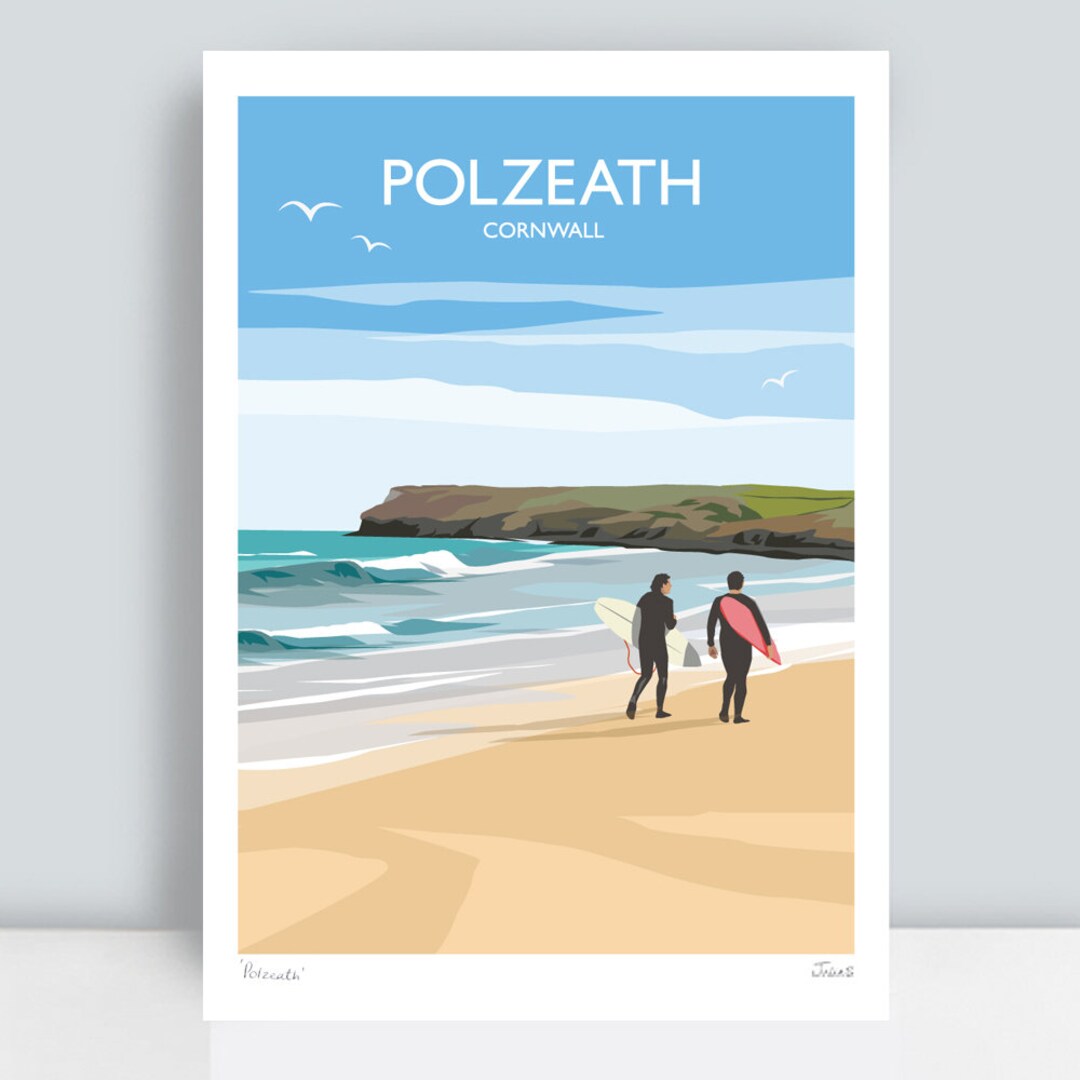 Polzeath, Cornwall. HAND SIGNED Art Print/travel Poster by Julia Seaton ...