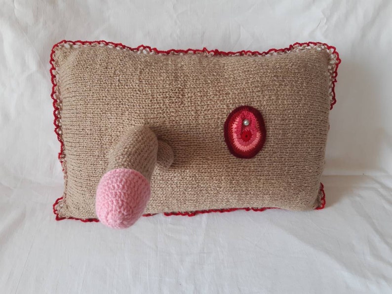 Cute Penis Or Vagina Crochet Pillow Knitted Handmade Sex Adult Etsy