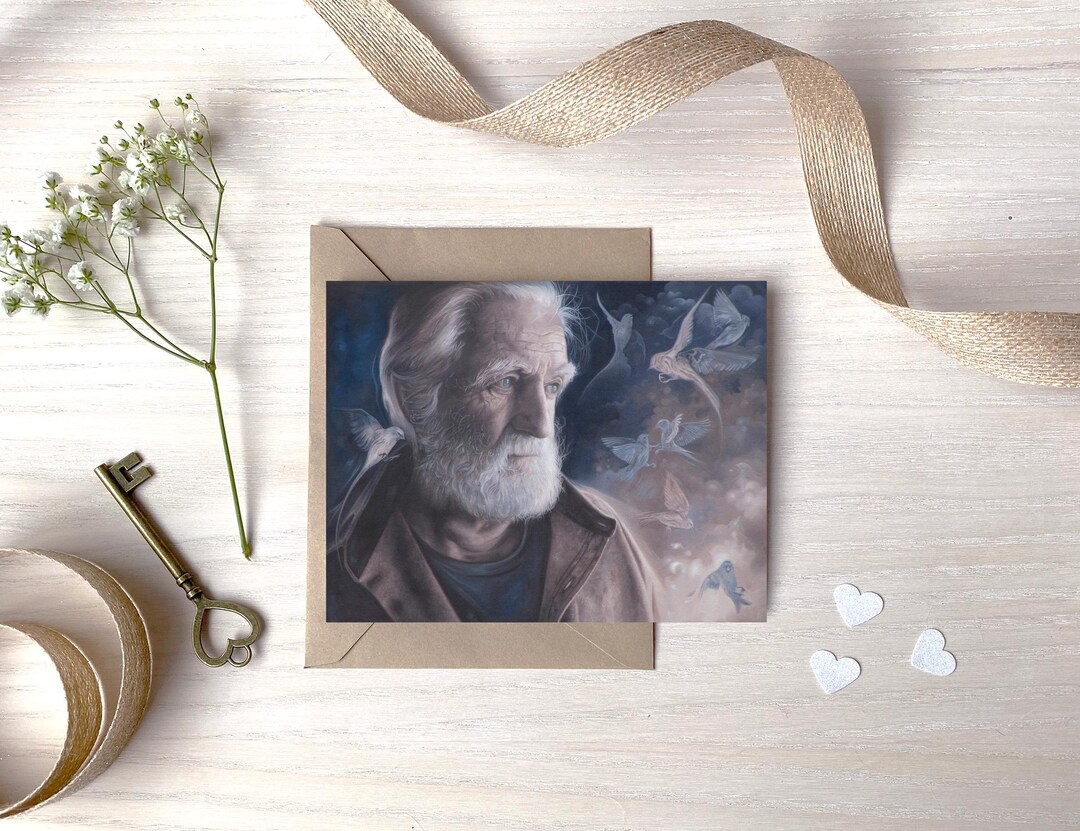 Portrait of Old Man and Birds Thank You Card, Oil Painting by Sybiline ...