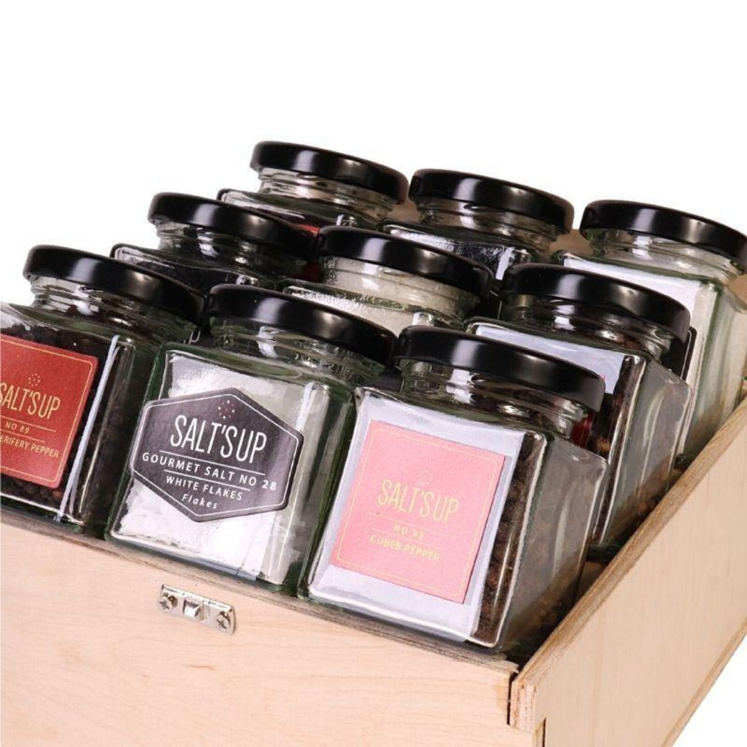 Wooden Gift Box With 9 Gourmet Salts and Peppers | Salt Gift Ideas - Etsy