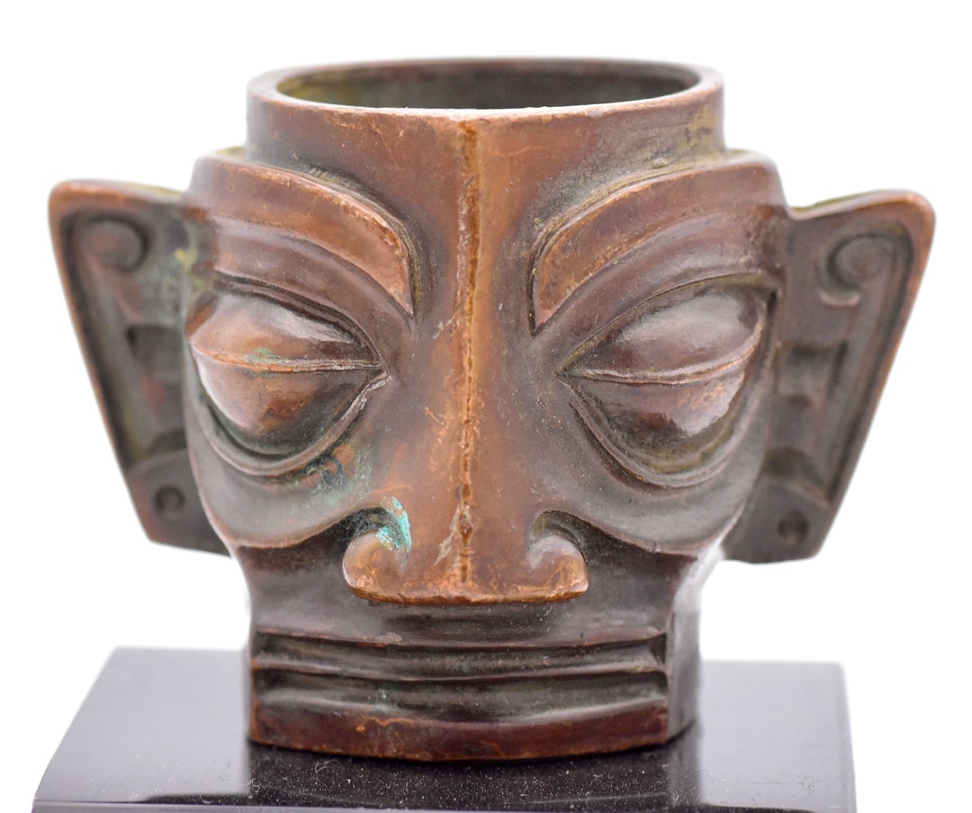 Antique Bronze Chinese Stylised Human Face Mask, Sanxindui - Etsy