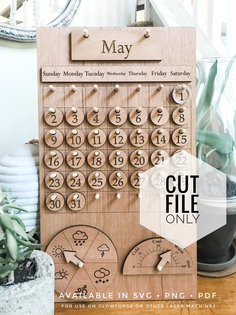 Weather School Calendar Glowforge File/ SVG/ PDF/ PNG/ Wood Calendar ...