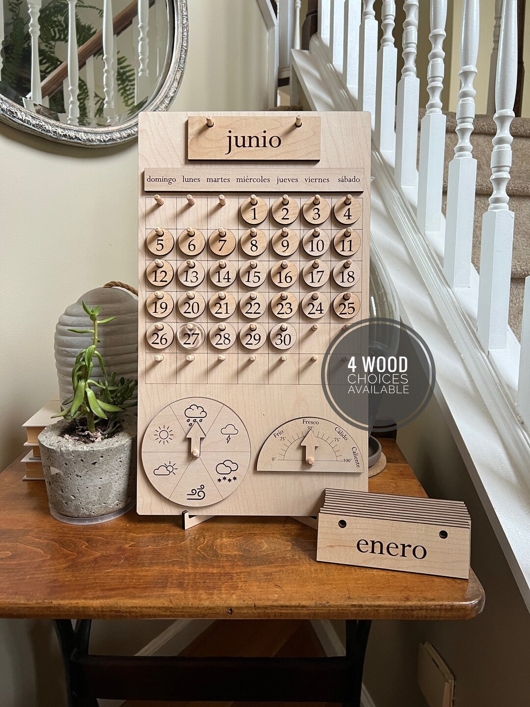 Spanish Wood School Calendar With Weather/ Homeschool Wood Calendar ...