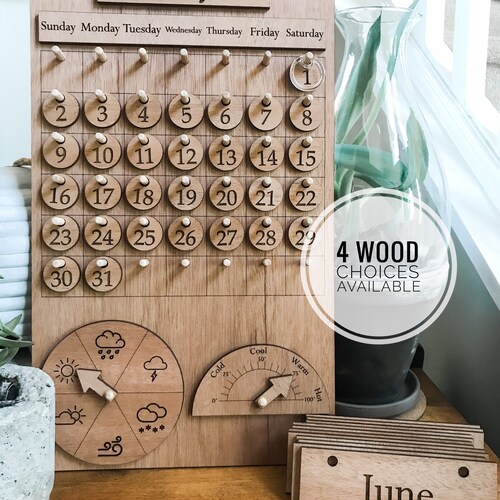 Wood School Calendar/ Homeschool Wood Calendar/ Perpetual - Etsy