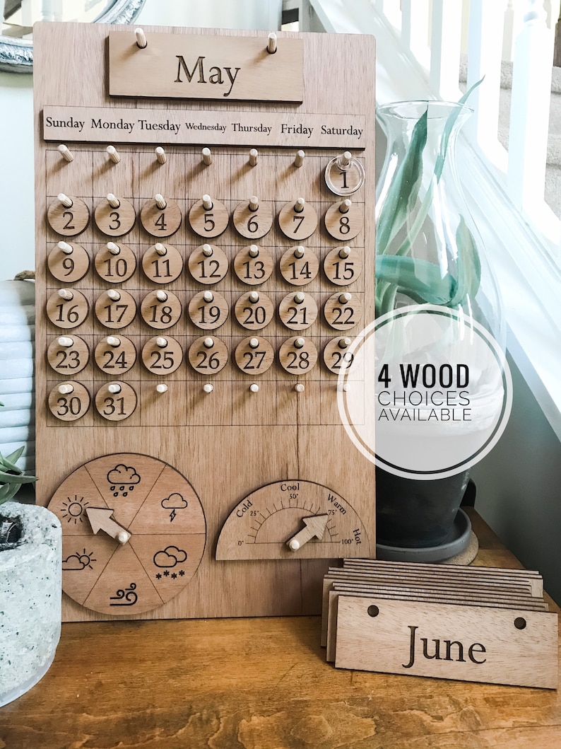Wood School Calendar With Weather/ Homeschool Wood Calendar/ - Etsy