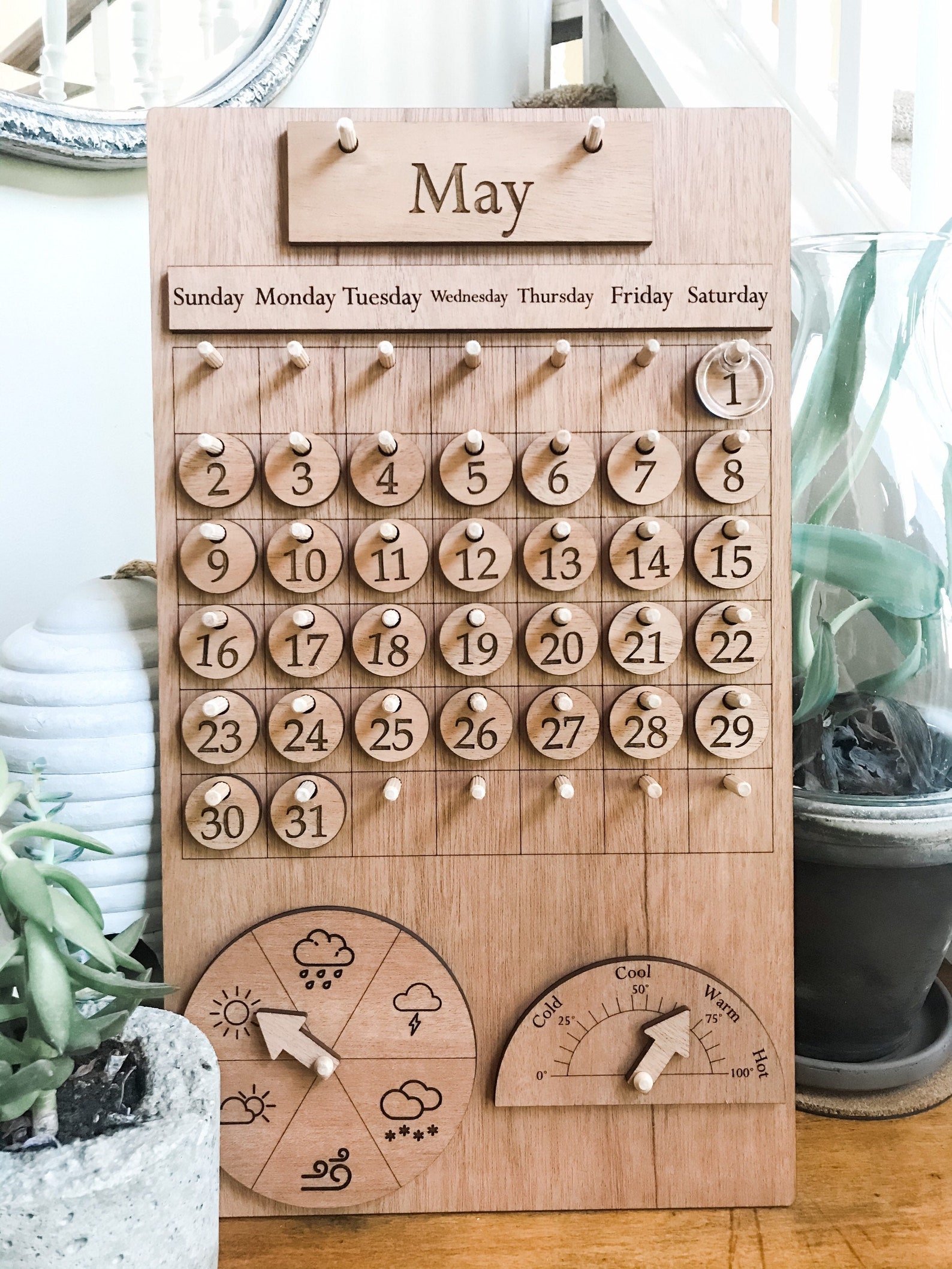 Wood School Calendar With Weather/ Homeschool Wood Calendar/ Perpetual ...