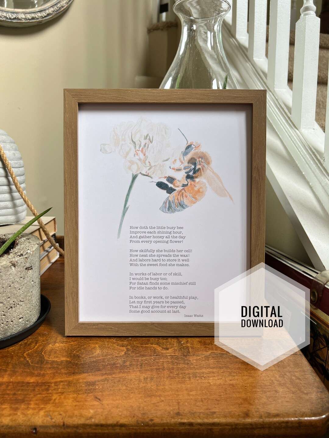 Honey Bee Watercolor With Isaac Watts Poem Digital Download 8x10 - Etsy