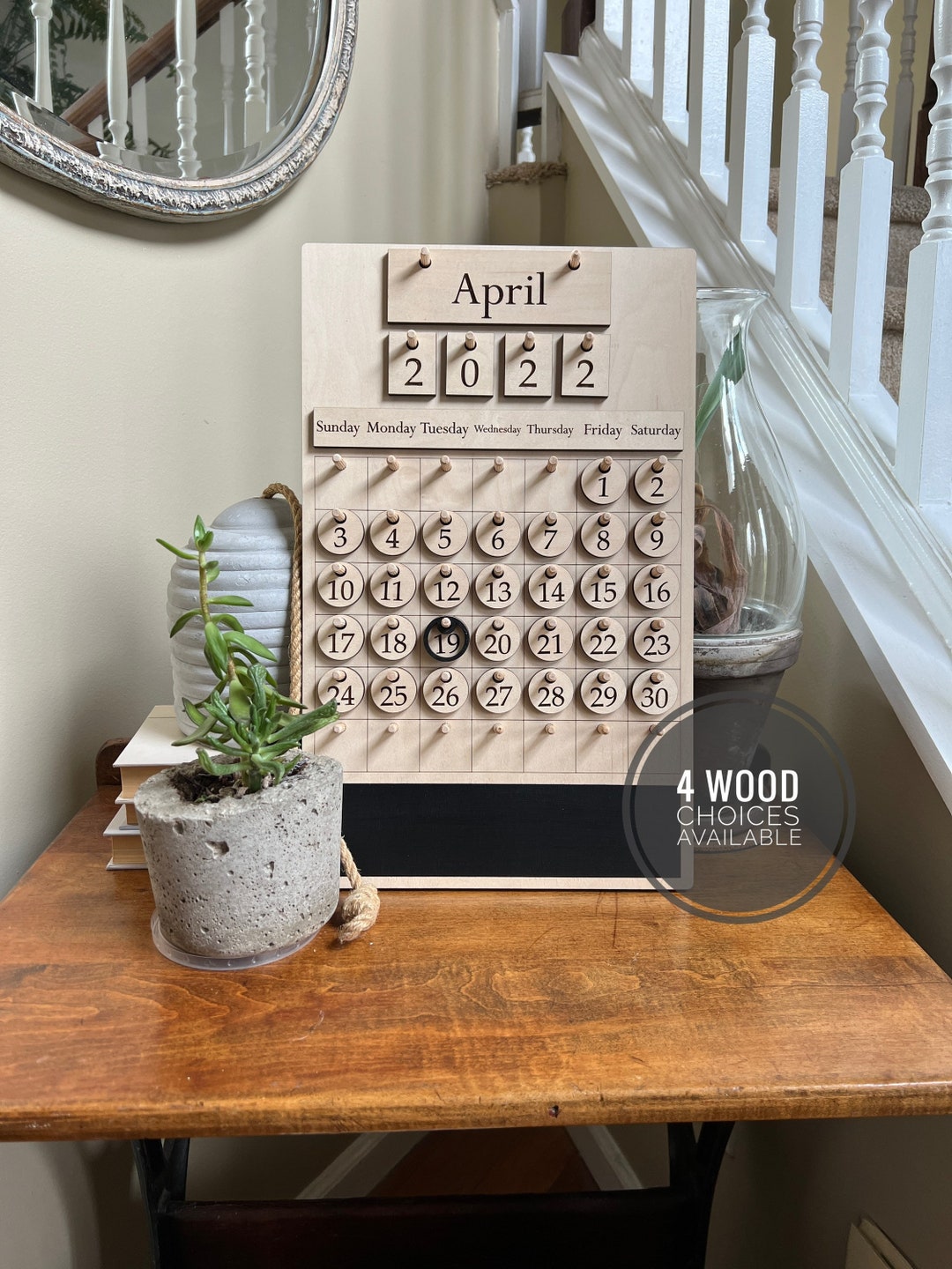 Wood School Calendar With Year/ Homeschool Wood Calendar/ Perpetual ...