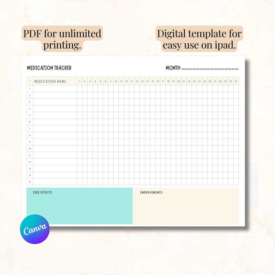 Monthly Medication Tracker PDF | Digital Download Medicine Log, Pill ...