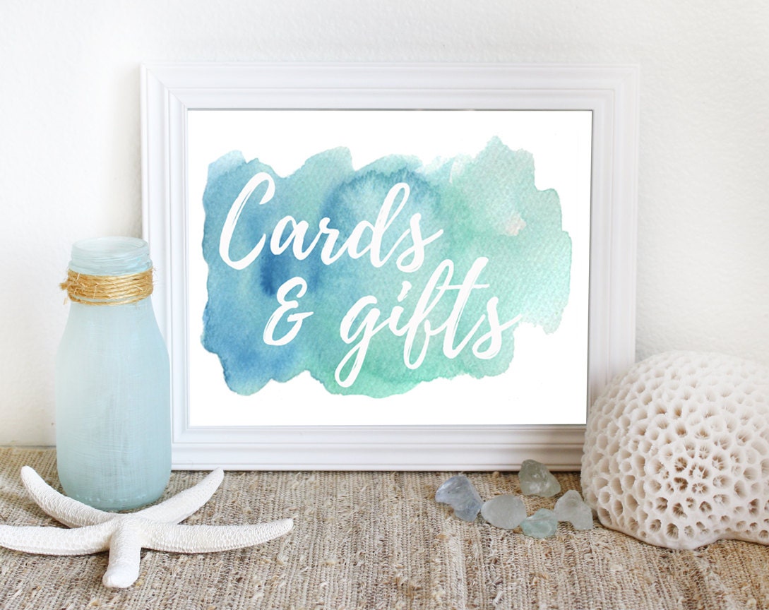 Cards & Gifts, Wedding Sign, Beach Wedding, Watercolor Sign, Cards and ...