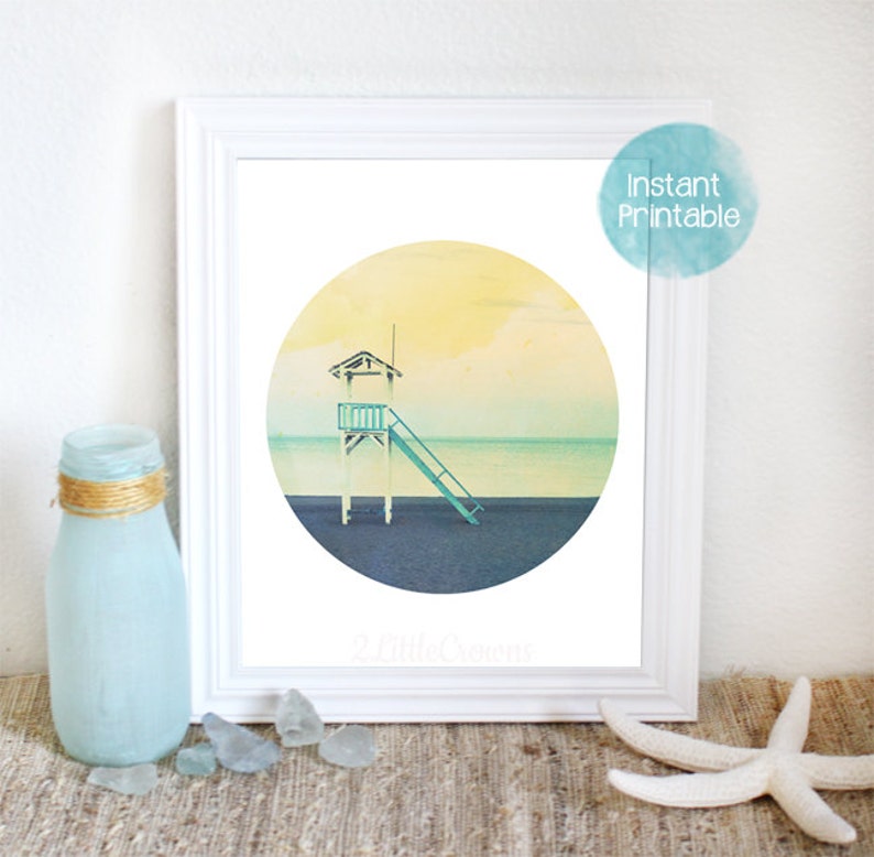 Modern Art Circle Photography Printable Beach Lifeguard Tower ...