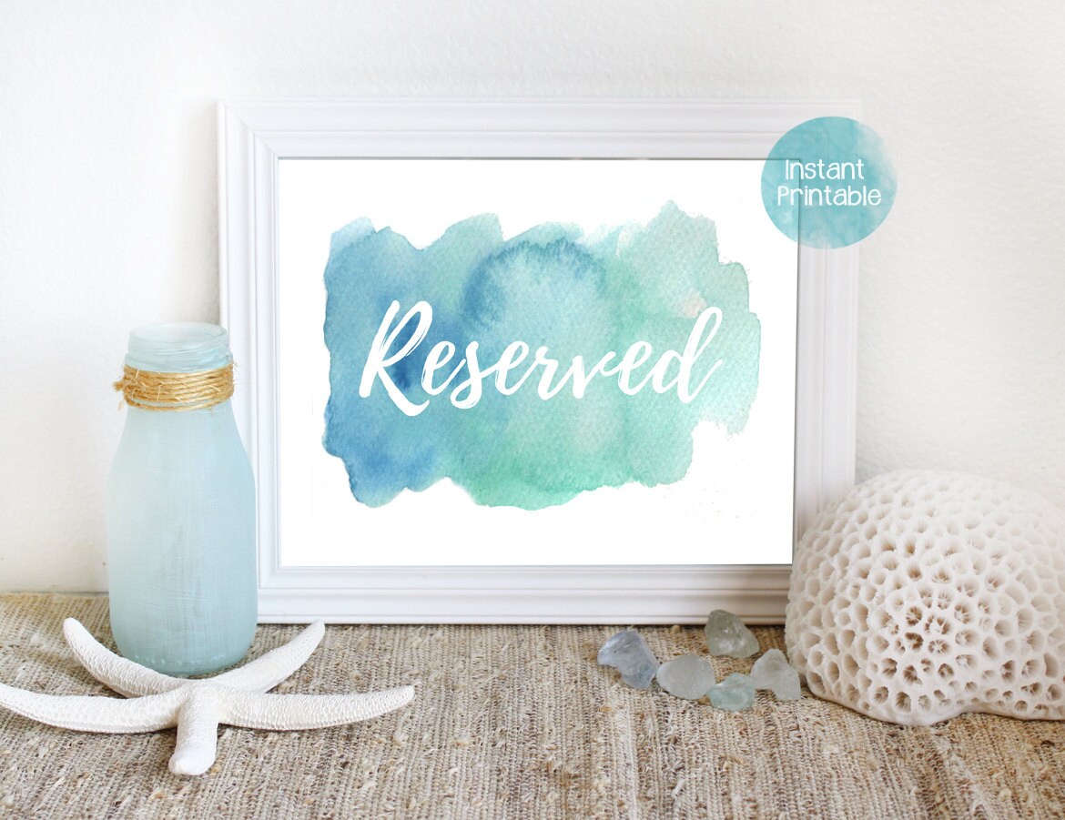Reserved Sign for Wedding Reception, Bridal Shower Sign, Watercolor ...