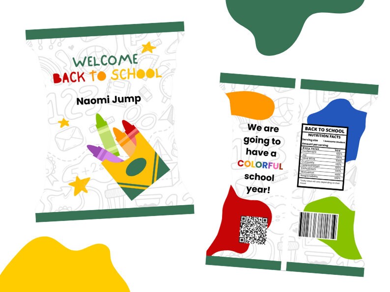 6 Editable Back to School Chip Bag Template Bundle, First Day of School ...