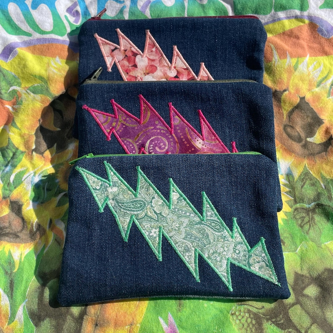 Upcycled Denim Bolt Appliqué Zippie Pouch ***PICK ONE*** - Etsy