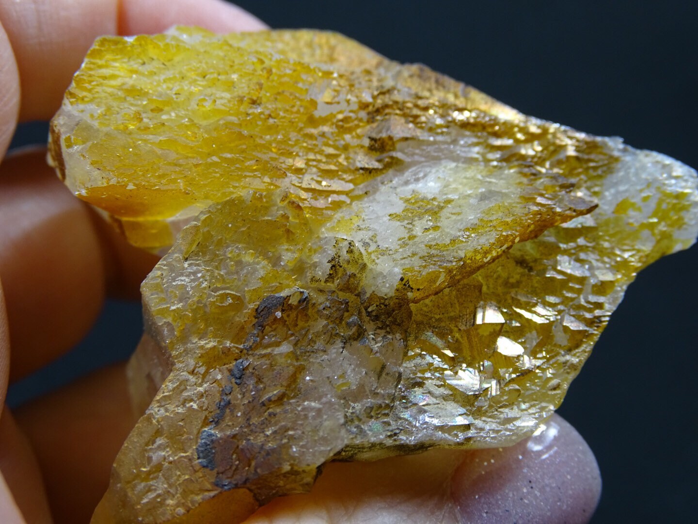 Clear And Yellow Quartz Crystal Cluster With Natural Rainbow Surface