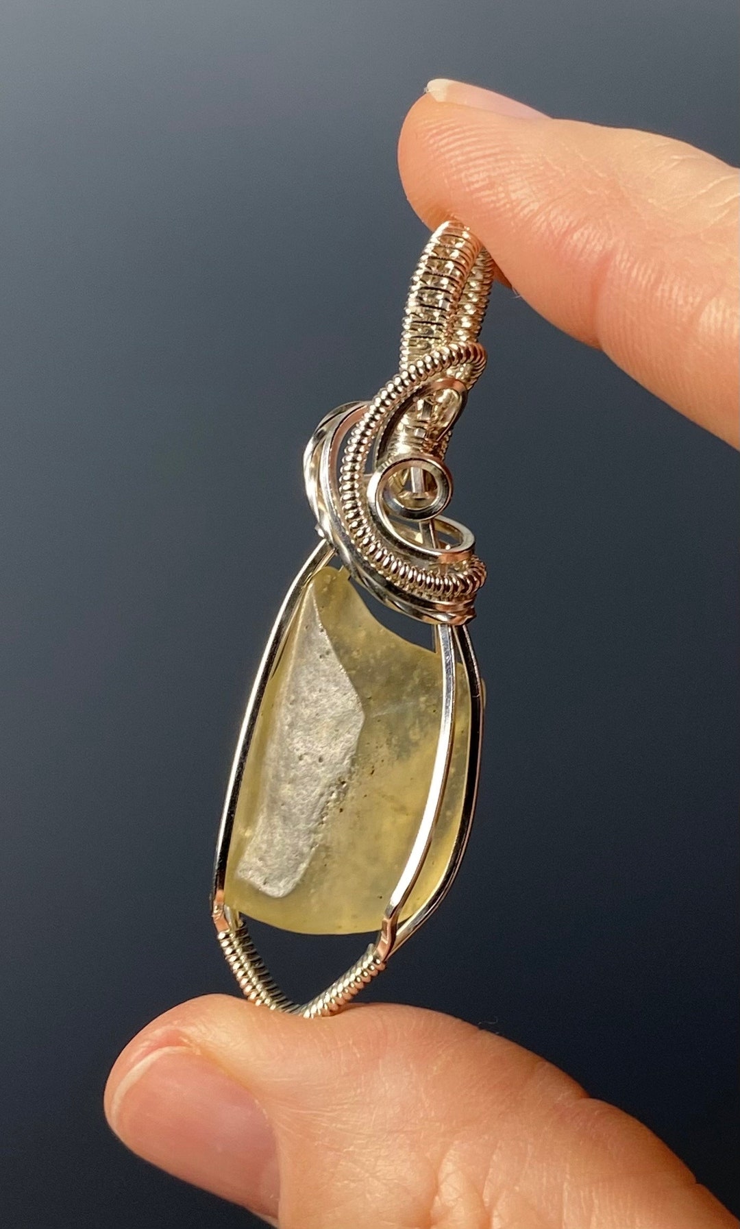 Libyan Desert Glass & Sterling Silver Wire Wrapped Pendant - Etsy