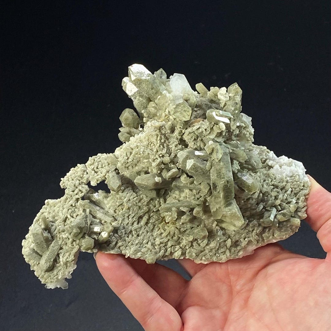 Chlorite Included Quartz Cluster With Pericline - Etsy