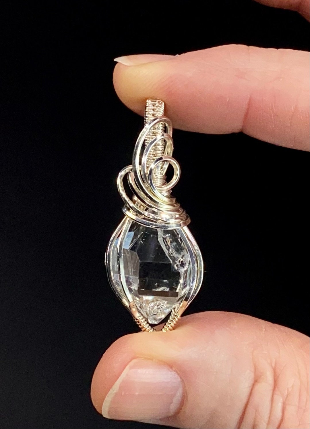 Herkimer diamond Quartz and Sterling Silver Wire Wrapped Pendant - Etsy