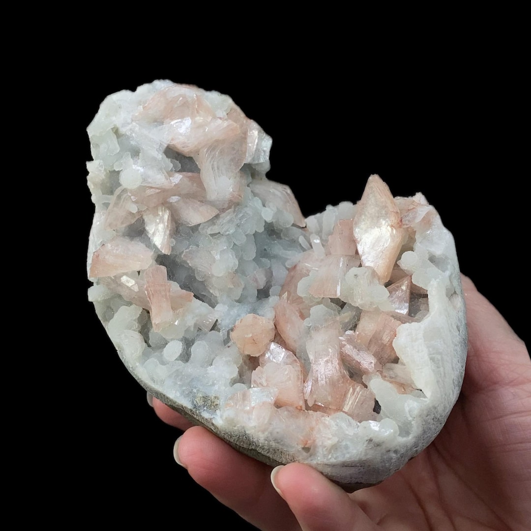 Pink Heulandite Sheaf Crystals With Chalcedony in Trimmed Basalt Matrix ...