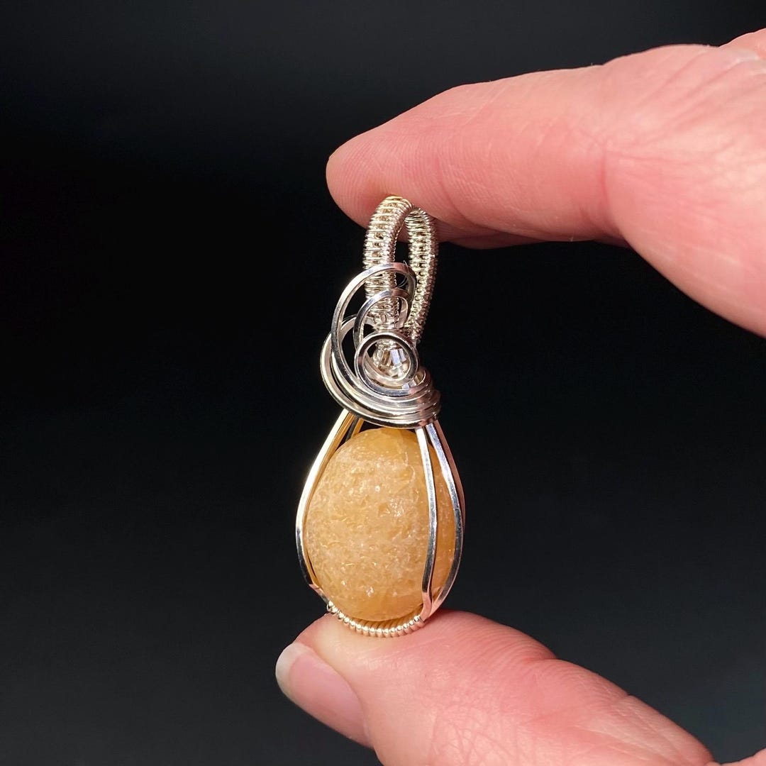 Yellow Orange Calcite Concretion & Sterling Silver Wire Wrapped Pendant ...