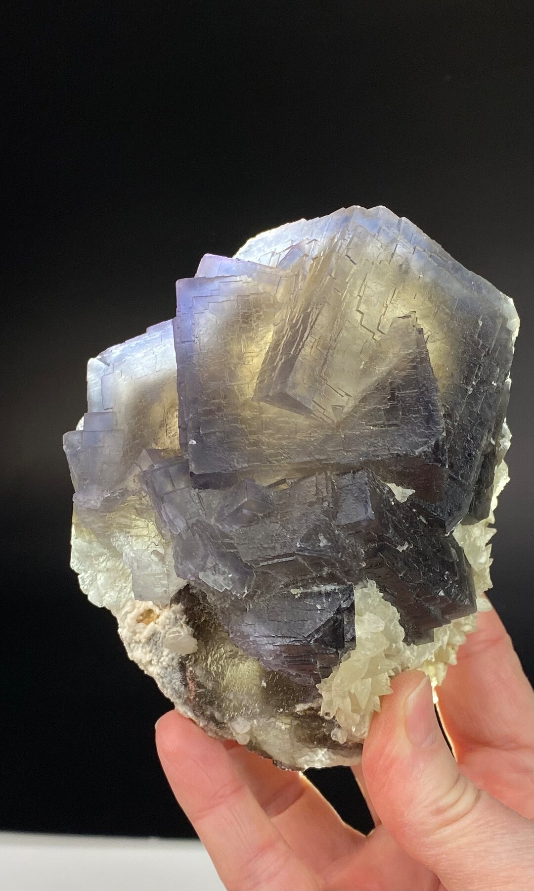 Blue and Gray Fluorite Cluster With Scalenohedral Calcite - Etsy