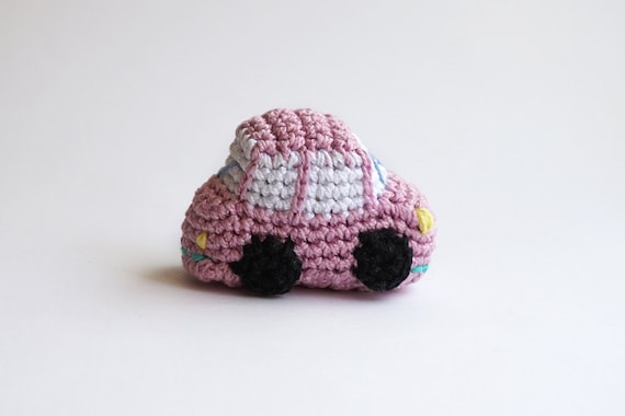 Pink car crochet amigurumi keychain soft light pink color | Etsy