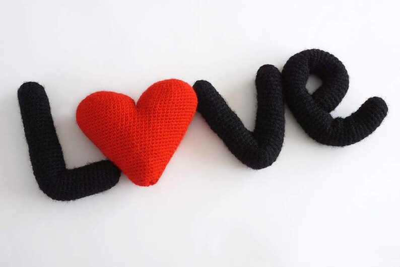 Love Word in Crochet, Amigurumi With Black Letters and a Red Heart - Etsy