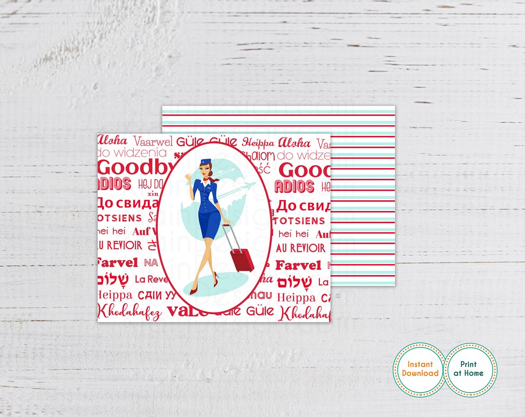 Flight Attendant-stewardess Folded Notecard Stationery-printable - Etsy