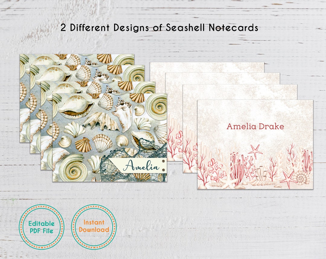 Printable Editable - Personalized Notecards - Seashells - Etsy