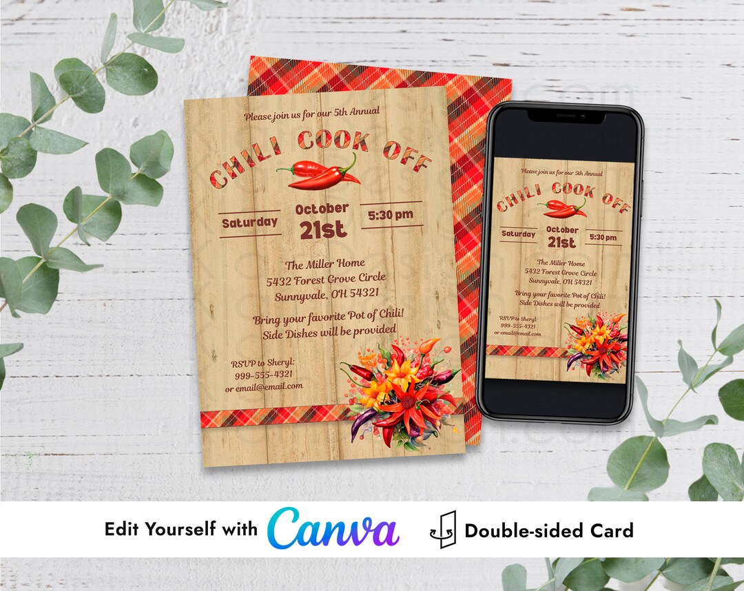Rustic Chili Cook off Invitation: Fall Plaid Canva Template (digital ...