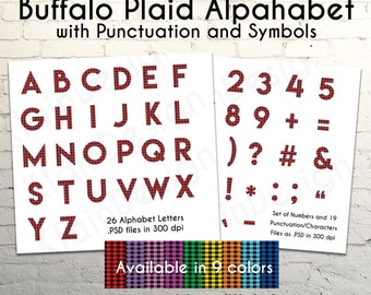 Red Buffalo Plaid Alphabet Set Hand Drawn Printable PNG - Etsy