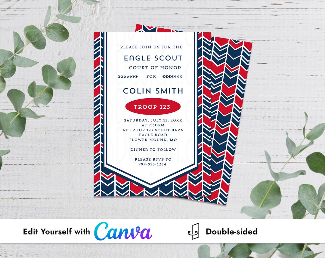 Red Blue Arrows Eagle Invitation Template for Canva Edit Yourself - Etsy