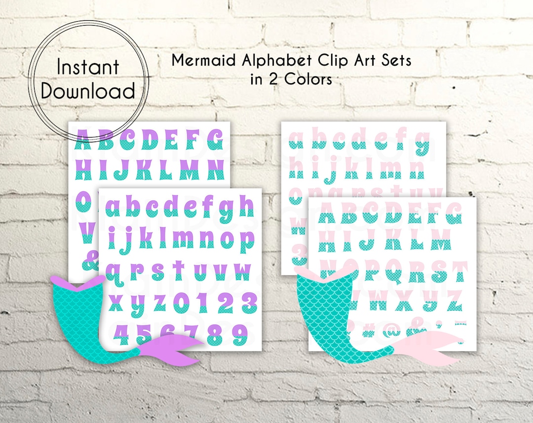 Mermaid Alphabet Clip Art - Etsy