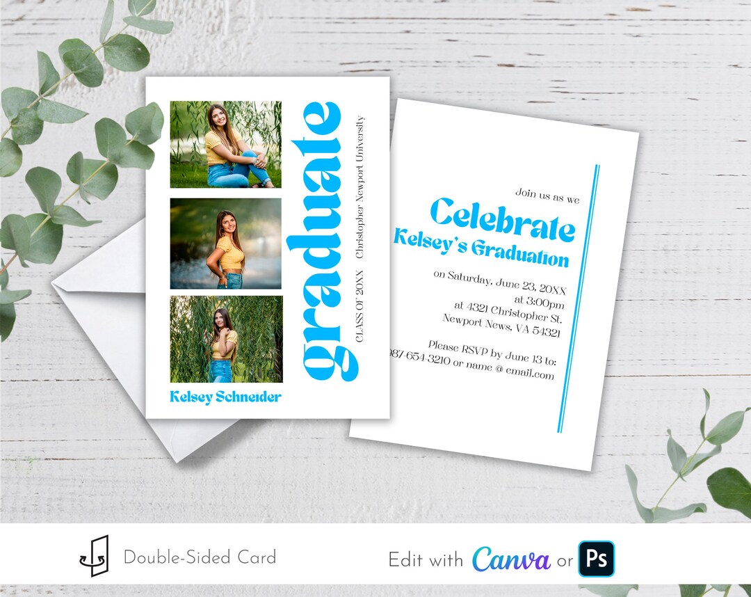 Vertical Words Graduation Announcement Invitation Template Editable ...