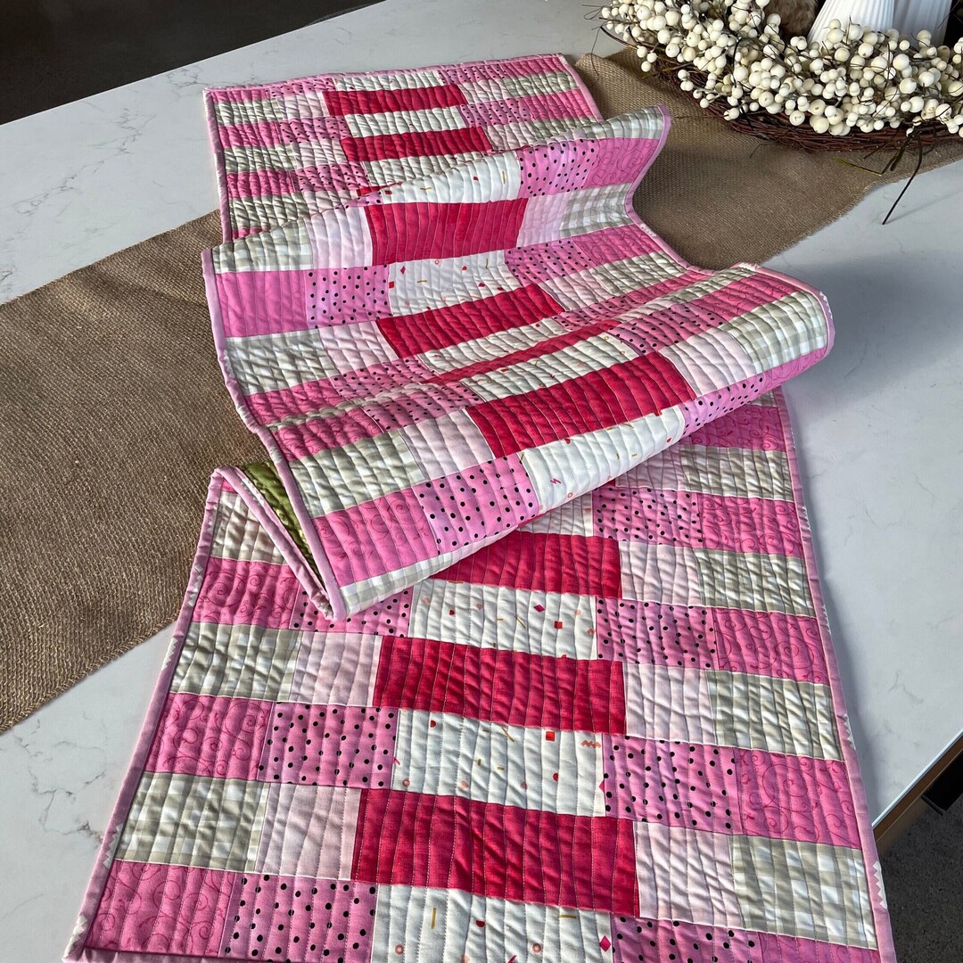 Contrasting Spring Quilted Table Runner, Berry Color, Spring Decor ...