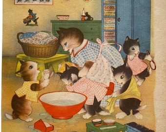1950s Vintage Willy Schermele Print: Purry and Furry Nursery Wall Art ...